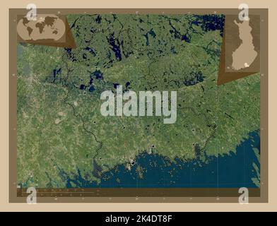 Kymenlaakso, region of Finland. Low resolution satellite map. Locations ...