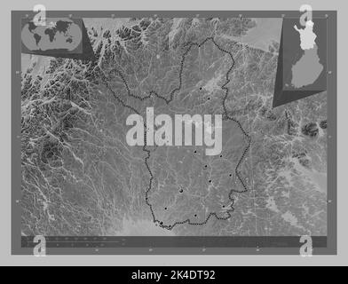 Lapland, region of Finland. Grayscale elevation map with lakes and ...