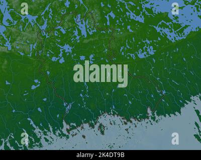 Kymenlaakso, region of Finland. Elevation map colored in wiki style ...