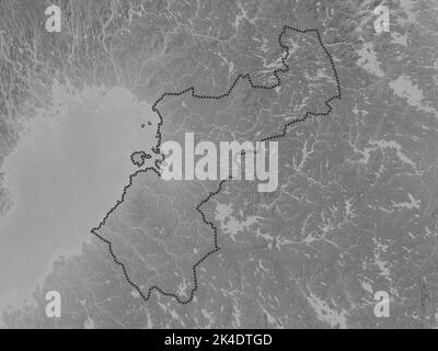 Northern Ostrobothnia, region of Finland. Grayscale elevation map with ...