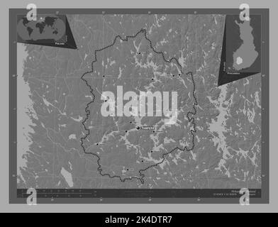 Pirkanmaa, region of Finland. Bilevel elevation map with lakes and ...