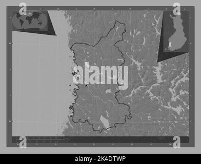 Satakunta, region of Finland. Bilevel elevation map with lakes and ...