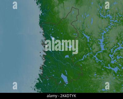 Satakunta, region of Finland. Colored elevation map with lakes and ...