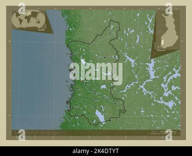 Satakunta, region of Finland. Colored elevation map with lakes and ...