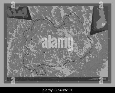Southern Savonia, region of Finland. Bilevel elevation map with lakes ...