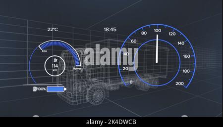 Image of 3d car model and speedometer over dark background Stock Photo ...
