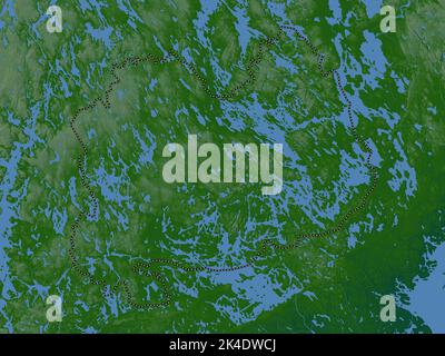 Southern Savonia, region of Finland. Colored elevation map with lakes ...