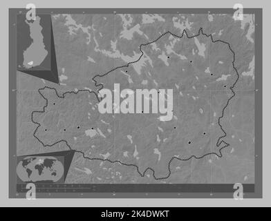 Tavastia Proper, region of Finland. Grayscale elevation map with lakes ...