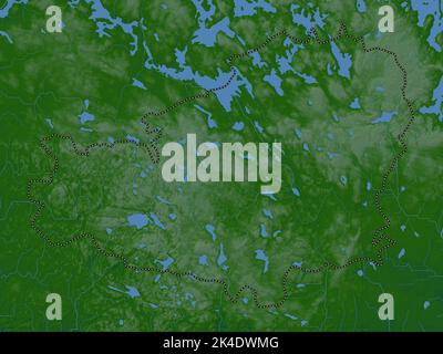 Tavastia Proper, region of Finland. Colored elevation map with lakes ...