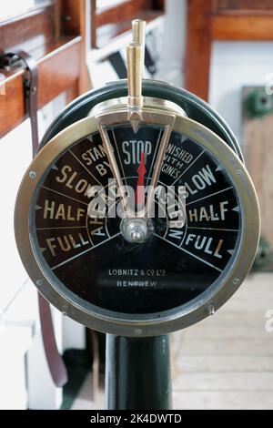Engine order telegraph (EOT) on the bridge of preserved steamship SS ...