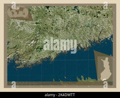 Uusimaa, region of Finland. High resolution satellite map. Locations ...