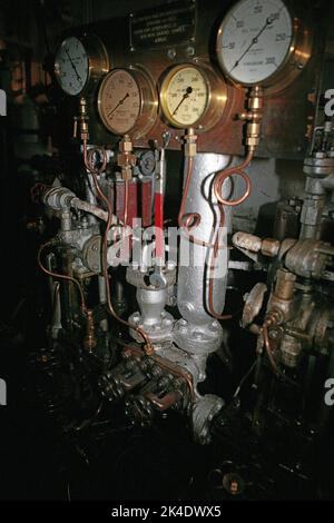 Engineroom of the preserved steamship SS "Shieldhall" showing detail of ...