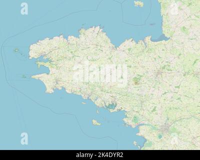 Bretagne, region of France. Open Street Map. Locations and names of ...