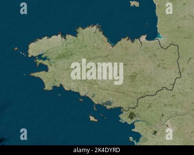 Bretagne, region of France. High resolution satellite map. Locations ...