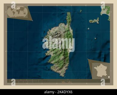 Corse, region of France. High resolution satellite map. Corner ...