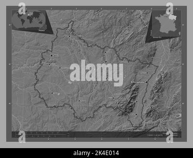 Grand Est, region of France. Bilevel elevation map with lakes and ...