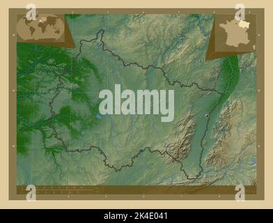 Grand Est, region of France. Colored elevation map with lakes and ...