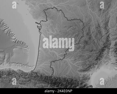 Nouvelle-Aquitaine, region of France. Grayscale elevation map with ...