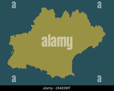 Occitanie, region of France. Solid color shape. Locations and names of ...