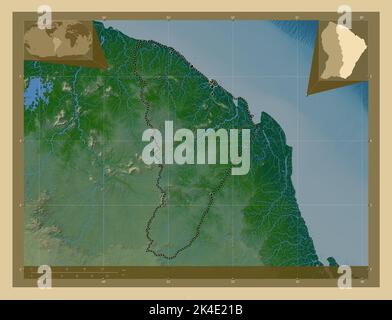 Cayenne, arrondissement of French Guiana. Colored elevation map with ...