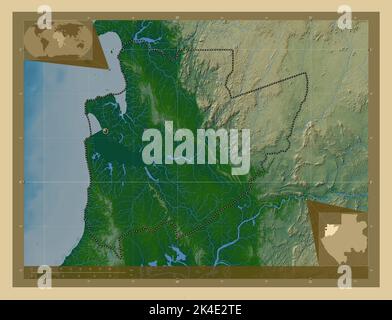 Estuaire, province of Gabon. Colored elevation map with lakes and ...