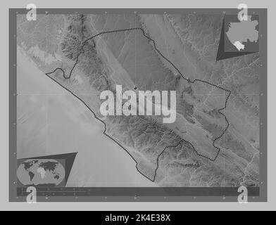 Nyanga, province of Gabon. Grayscale elevation map with lakes and ...