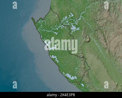 Ogooue-Maritime, province of Gabon. Colored elevation map with lakes ...