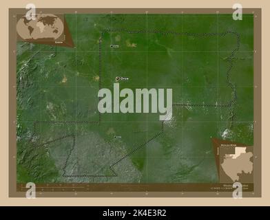 Wouleu-Ntem, province of Gabon. Low resolution satellite map. Locations ...