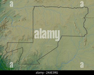 Wouleu-Ntem, province of Gabon. Colored elevation map with lakes and ...