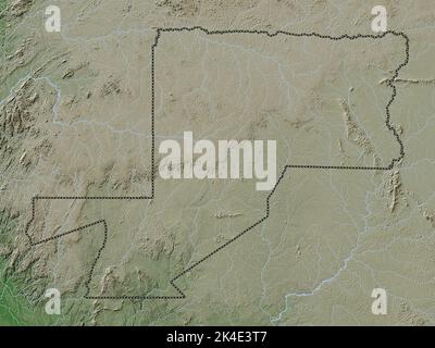 Wouleu-Ntem, province of Gabon. Colored elevation map with lakes and ...