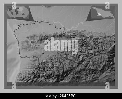 Guria, region of Georgia. Grayscale elevation map with lakes and rivers ...