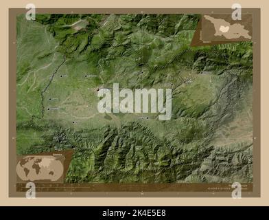 Imereti, region of Georgia. Low resolution satellite map. Locations of ...