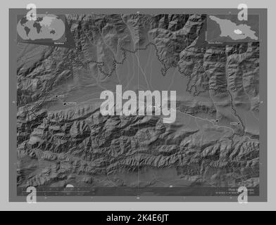 Shida Kartli, region of Georgia. Grayscale elevation map with lakes and ...