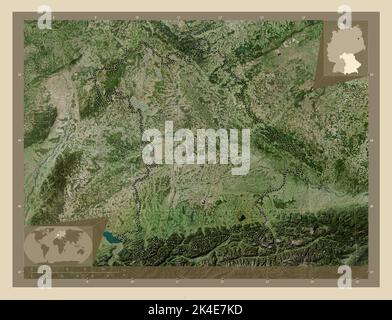 Bayern, region of Germany. High resolution satellite map. Locations and ...