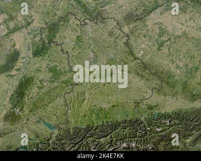 Bayern, region of Germany. Low resolution satellite map. Locations and ...
