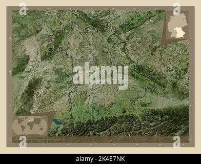 Bayern, region of Germany. High resolution satellite map. Corner ...