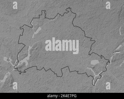 Berlin, state of Germany. Grayscale elevation map with lakes and rivers ...