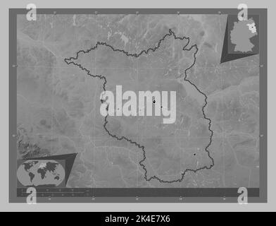 Brandenburg, state of Germany. Grayscale elevation map with lakes and ...