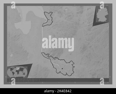 Bremen, state of Germany. Grayscale elevation map with lakes and rivers ...