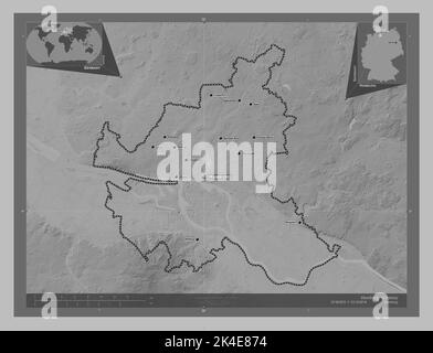 Hamburg, state of Germany. Grayscale elevation map with lakes and ...