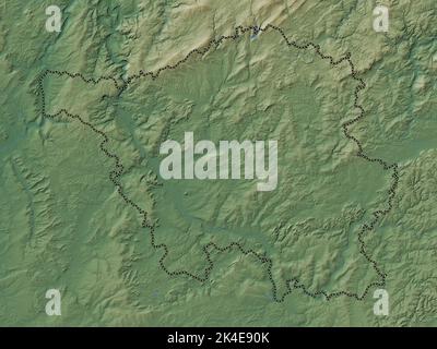 Saarland, state of Germany. Colored elevation map with lakes and rivers ...