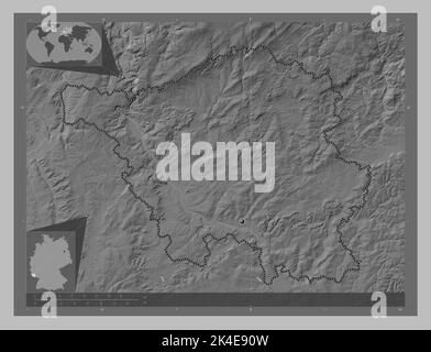 Saarland, state of Germany. Grayscale elevation map with lakes and ...