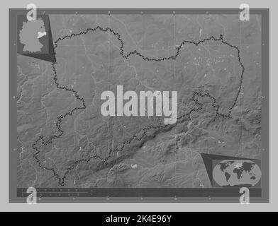 Sachsen, state of Germany. Grayscale elevation map with lakes and ...