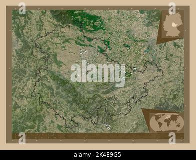 Thuringen, state of Germany. Low resolution satellite map. Locations ...