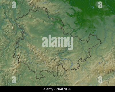 Thuringen, state of Germany. Elevation map colored in sepia tones with ...
