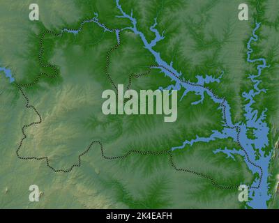 Bono East, region of Ghana. Colored elevation map with lakes and rivers ...