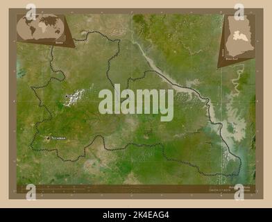 Bono, region of Ghana. Low resolution satellite map. Locations of major ...