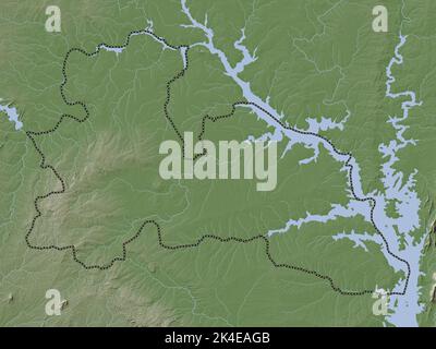 Bono East, region of Ghana. Colored elevation map with lakes and rivers ...
