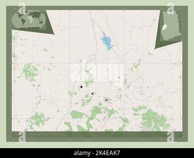 Bono, region of Ghana. Open Street Map. Locations and names of major ...