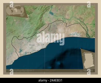 Greater Accra, region of Ghana. High resolution satellite map. Corner ...